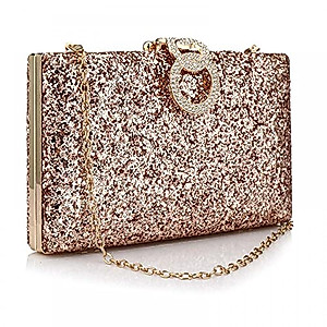 EROUGE Women's Clutch Purse Rhinestone Wedding Party Purse Evening Clutch Bag (Rose gold)
