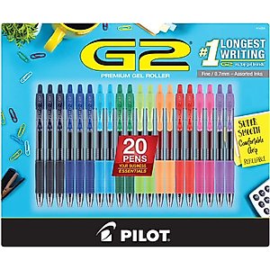 PILOT Pen G2 Assorted Premium Gel Ink Pens, Retractable And Refillable, Fine Point, 0.7mm, 20 Count Pens