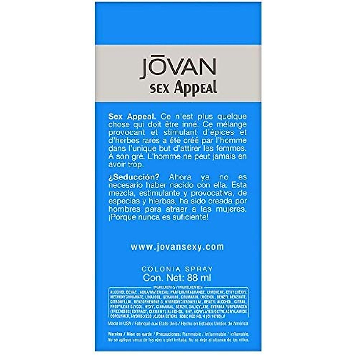 Jovan Sex Appeal for Men Cologne Spray, 3 Fl Oz