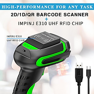 Symcode Barcode Scanner RFID Scanner with Impinj E310 UHF RFID Reader, Wireless Bluetooth Barcode Scanner 2D/1D/QR Code Scanner, Multi-Mode: Barcode Scanning, UHF RFID Tag Reader/Writer