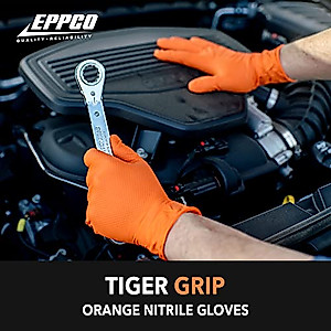 EPPCO TigerGrip 8-Mil Nitrile Glove Disposable Powder, Latex Free Textured Superior Grip Orange Gloves, XL, Box of 100