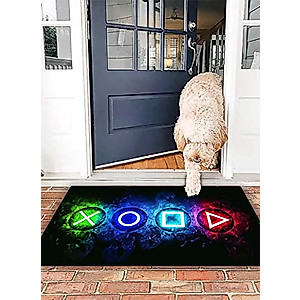 Gaming Area Rugs for Boys Cool Game Style Bedroom, Gamer Rug Boys Room Decor, Video Games Bedroom Carpet for Teens, Controller Gamepad Player Standing Throw Doormats Yoga Runner Mat Black