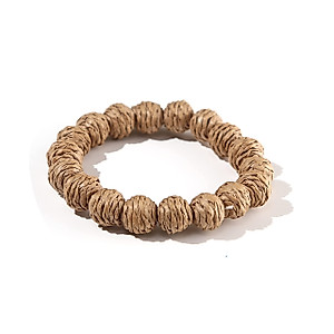 Pingyongchang Rattan Ball Bracelet for Women Handmade Lightweight Straw Wicker Braid Woven Beaded Elastic Bracelet Bohemian Statement Summer Beach Bracelet-Beads