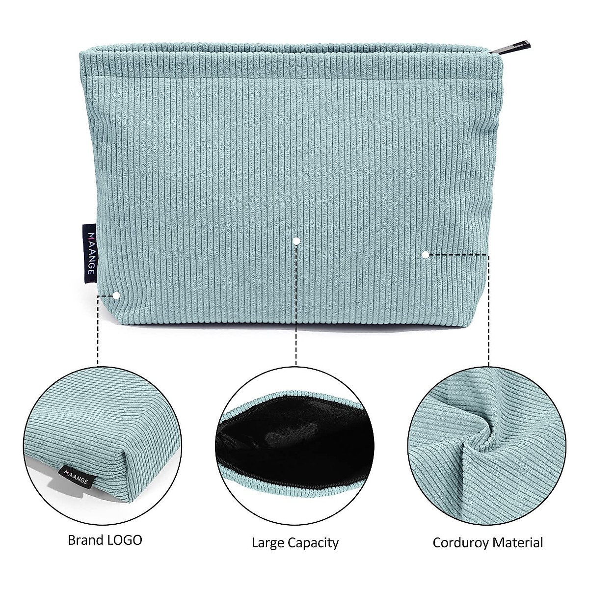 MAANGE Small Makeup Bag For Purse, Travel Cosmetic Bag Makeup Pouch Corduroy Portable Versatile Zipper Pouch For Women (GREEN)