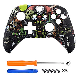 eXtremeRate Soft Touch Scary Party Patterned Faceplate Cover, Front Housing Shell Case Replacement Kit for Xbox One X S Controller - Controller Not Included