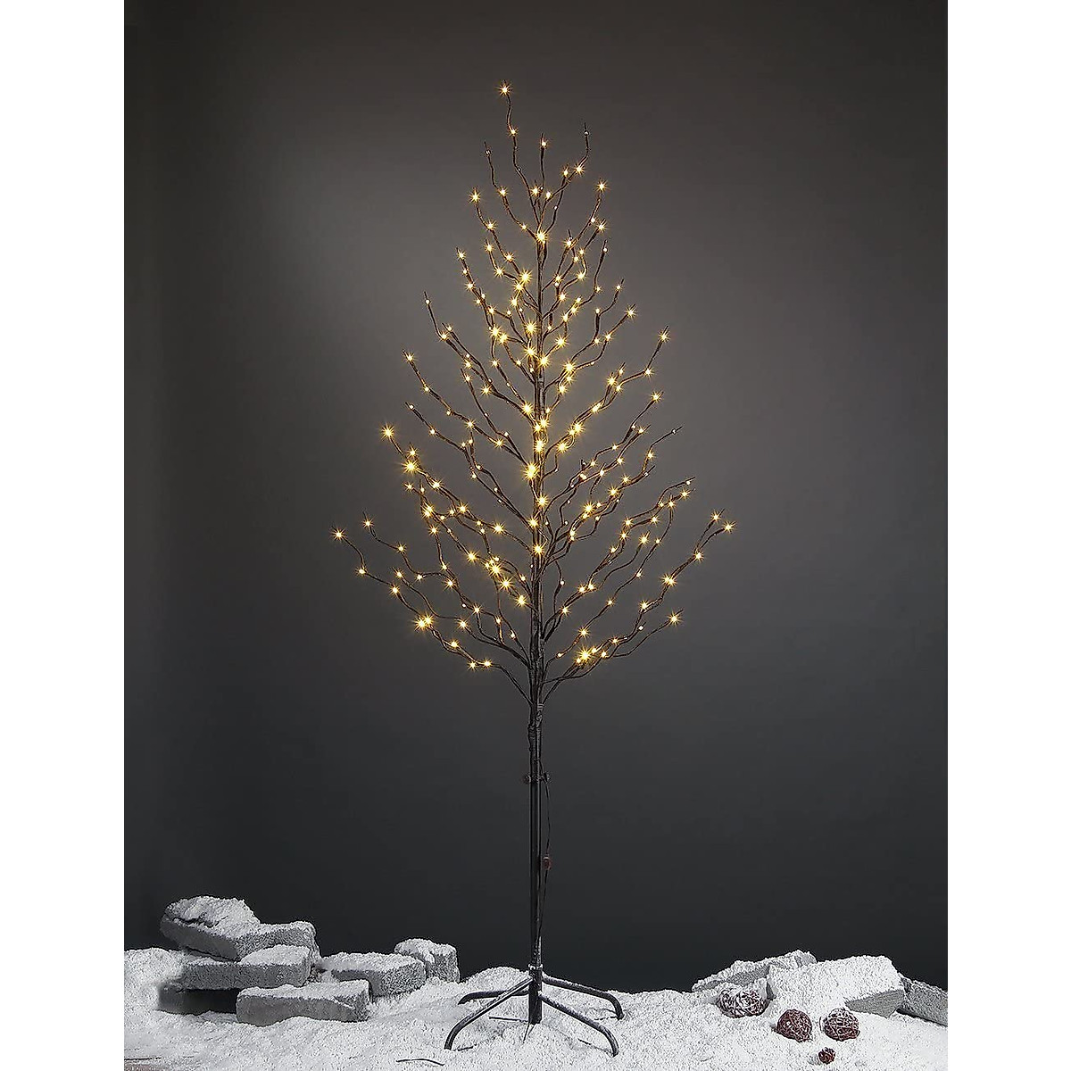 Lightshare Set of 3 Star Light Trees, Including 3 feet, 5 feet, and 6 feet, Warm White, Brown Branch
