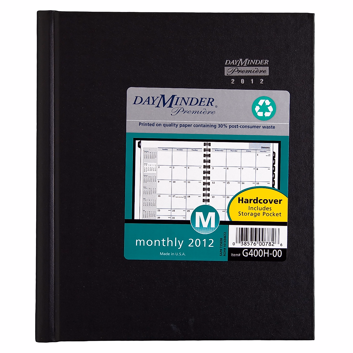 DayMinder Première Recycled Monthly Planner, 6 x 9-Inches, Black, 2012 (G400H-00)