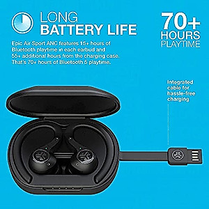 JLab Epic Air Sport ANC True Wireless Bluetooth 5 Earbuds | Headphones for Working Out | IP66 Sweatproof | 15-Hour Battery Life, 55-Hour Charging Case + Cloud Foam Mnemonic Earbud Tips