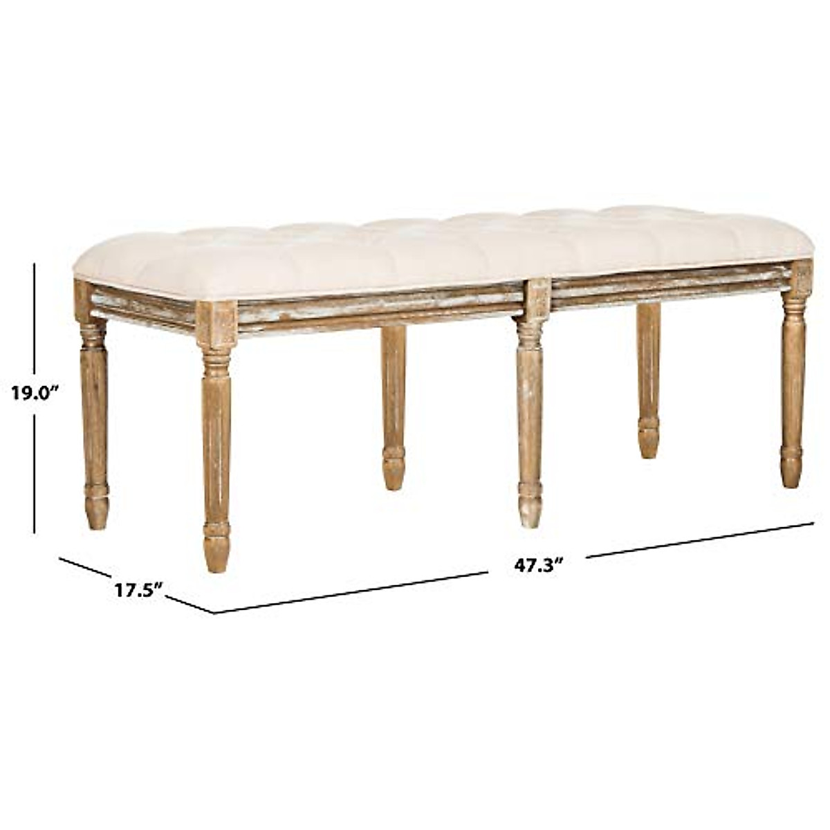 Safavieh Home Collection Rocha French Brasserie Tufted Beige and Rustic Oak 19-inch Wood Bench