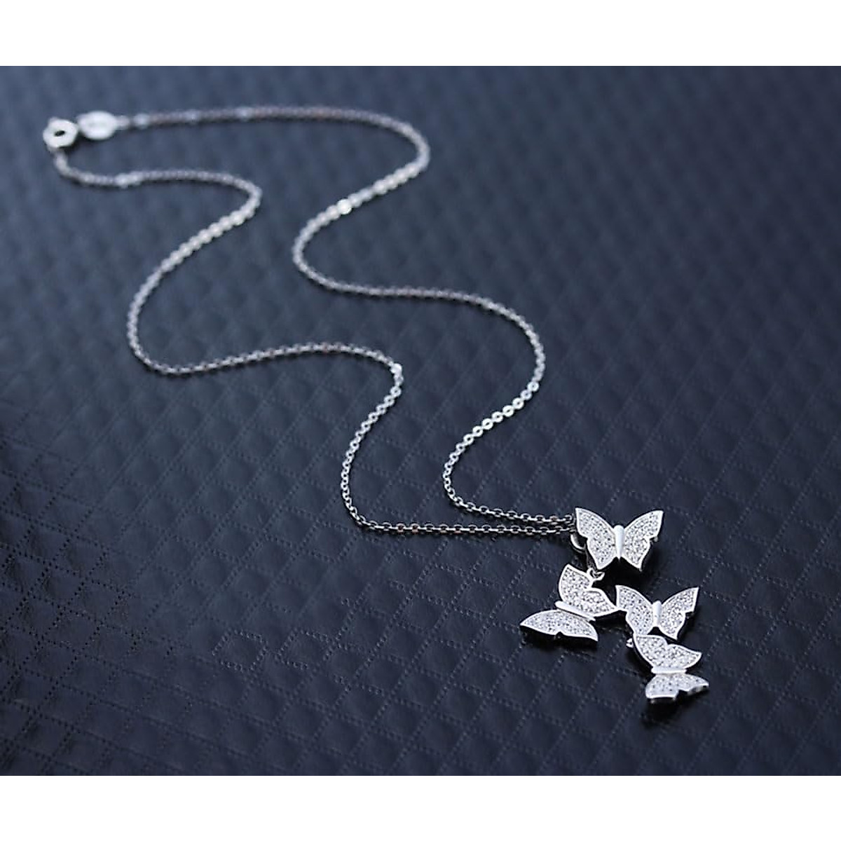 XINSHUN Real 925 Sterling Silver Long Zircon Butterfly Necklaces Necklace for Women Ladies