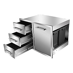 Globamboo Outdoor Kitchen Drawer Combo, BBQ Access Trash Drawer Combo with Stainless Steel, Outdoor Kitchen Trash Drawer for BBQ Island, Grilling Station, Outside Cabinet (28" W x 19.6“D x 20.1" H)