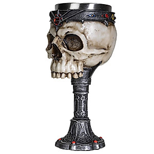 SUMMIT COLLECTION Crowned Gothic Ossuary Skull Wine Goblet Removable Stainless Steel Insert Stemware Sacrificial Ceremonial Skull Wine Chalice Goblet 7 Fl Oz Drinkware Halloween Decor