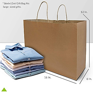 Brown Paper Bags - 16x6x12 Inch 100 Pack Paper Bags with Handles, Large Gift Bag, Shopping Bags for Small Business, Boutique Retail & Merchandise Use, Birthday Party Goodie & Favor Bags, in Bulk