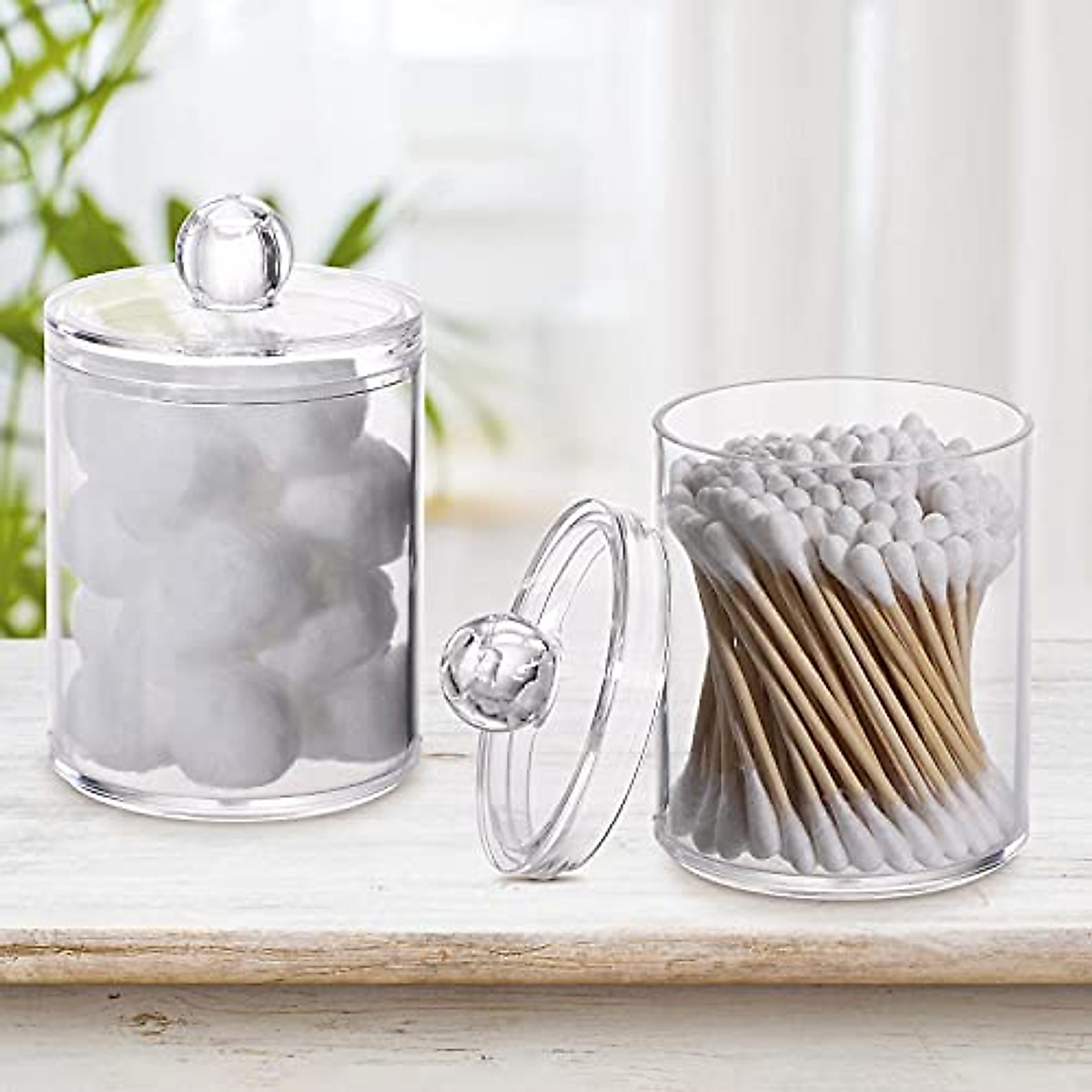 Tbestmax 10-Ounce Qtip Holder Dispenser Apothecary Jars with Lids for Cotton Ball Swab Pad, Bathroom Canisters Organizer (2 Pack)