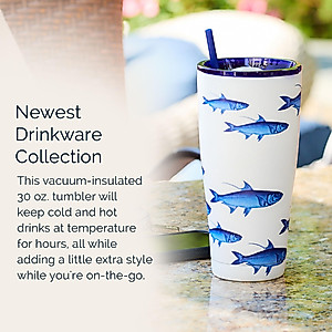 Caskata School of Fish Stainless Steel Insulated Tumbler | Cup, Lid & Straw Set for Travel, Commuting, & School | Perfect for Birthday, Christmas & Holiday Gifts | Blue on White Color | 30 oz