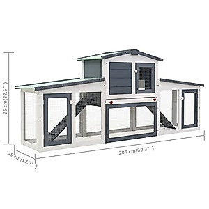 vidaXL Outdoor Rabbit Hutch Weather Resistant Heavy Duty Animal Cage Bunny Living Small Animal Shelter 80.3" Gray White Wood