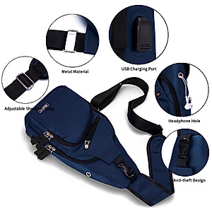 Seoky Rop Men Women Sling Backpack Nylon Water Resistant Shoulder Chest Crossbody Sling Bag with USB Charging Port Small Dark Blue
