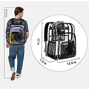 PAMANO Clear Backpack Transparent Heavy Duty Bookbag See Through Bag for College Work Travel Security, Black
