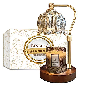 BINLIFA Candle Warmer Lamp with Timer & Dimmer, Adjustable Height Candle Warmer Light Compatible with Large Jar Candles (Walnut)…