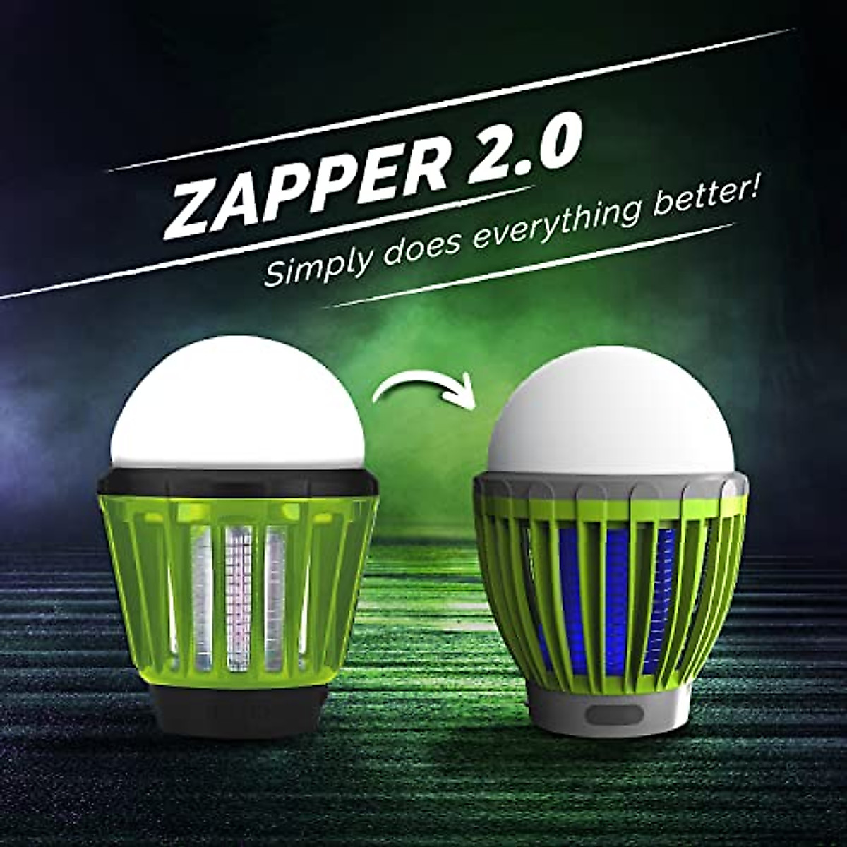 Zapout Camping Lantern Bug Buster Bulb Zapper Tent Light Portable Led and Emergency Lamp with Waterproof Mosquito Repellent Fly Killer USB 2000mAh Rechargeable Battery for Outdoor (Lime Green)