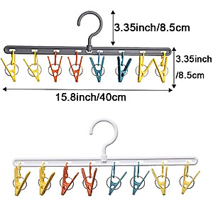 Foshine Clothes Hanger with 8 Color Clips 2 Pack Clothes Drying Racks Windproof for Drying Socks Bras Underwears Baby Clothes, Hats Scarfs Towels Pants and Gloves Diaper White Gray