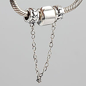 Heart Charm Chain Charm 925 Sterling Silver Clasp Safety Clip Stopper Charm Spacer Charm Anniversary Charm Birthday Charm for Pandora Charms Bracelet (A)