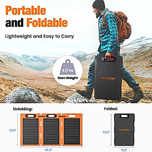 100W Solar Panels, FATORK Portable Solar Panel Kit Foldable 3-in-1 Output Cords Solar Panel Charger with Adjustable Foot Pedal for Homes, Camping, RV, Fishing