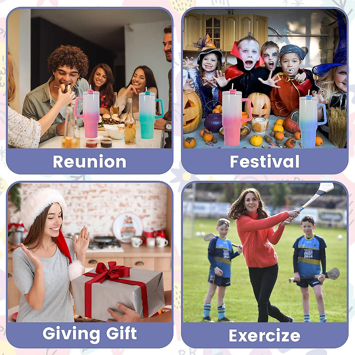 Icesip 40oz Sublimation Tumbler Blank, 20 Pack Sublimation Tumbler with Handle and Straw, Double Wall Vacuum Gradient Tumbler with Handle Blanks Stainless Steel for Heat Transfer Machine Printing