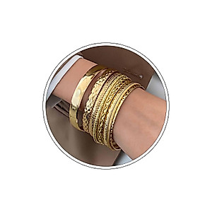 Zeshimb Gold Bangle Bracelet Set for Women Multi Stacking Wide Bangles Indian Bollywood Chunky Bangle Bracelets Ethnic Glossy Textured Bracelets Wedding Outfit Jewelry (10Pcs)