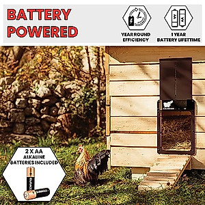 RUN-CHICKEN Door (Brown) Automatic Chicken Coop Door, Programmable with App, Battery Operated, Evening and Morning Delay, Aluminum Door, Electric Chicken Run Door, Model T50