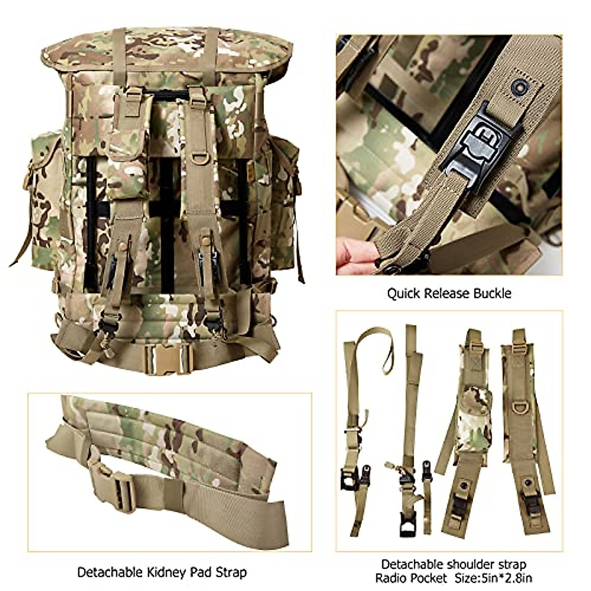 MT Military Rucksack Alice Pack Army Tactical Backpack with Frame and Butt Pack