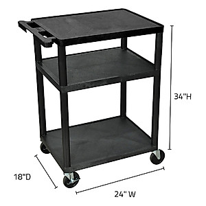 Luxor Black Mobile Plastic 3 Shelf AV Presentation Cart