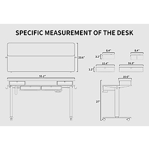 FEZIBO Height Adjustable Desk with 4 Drawers Storage and 3-Drawer Rolling Filing Cabinet
