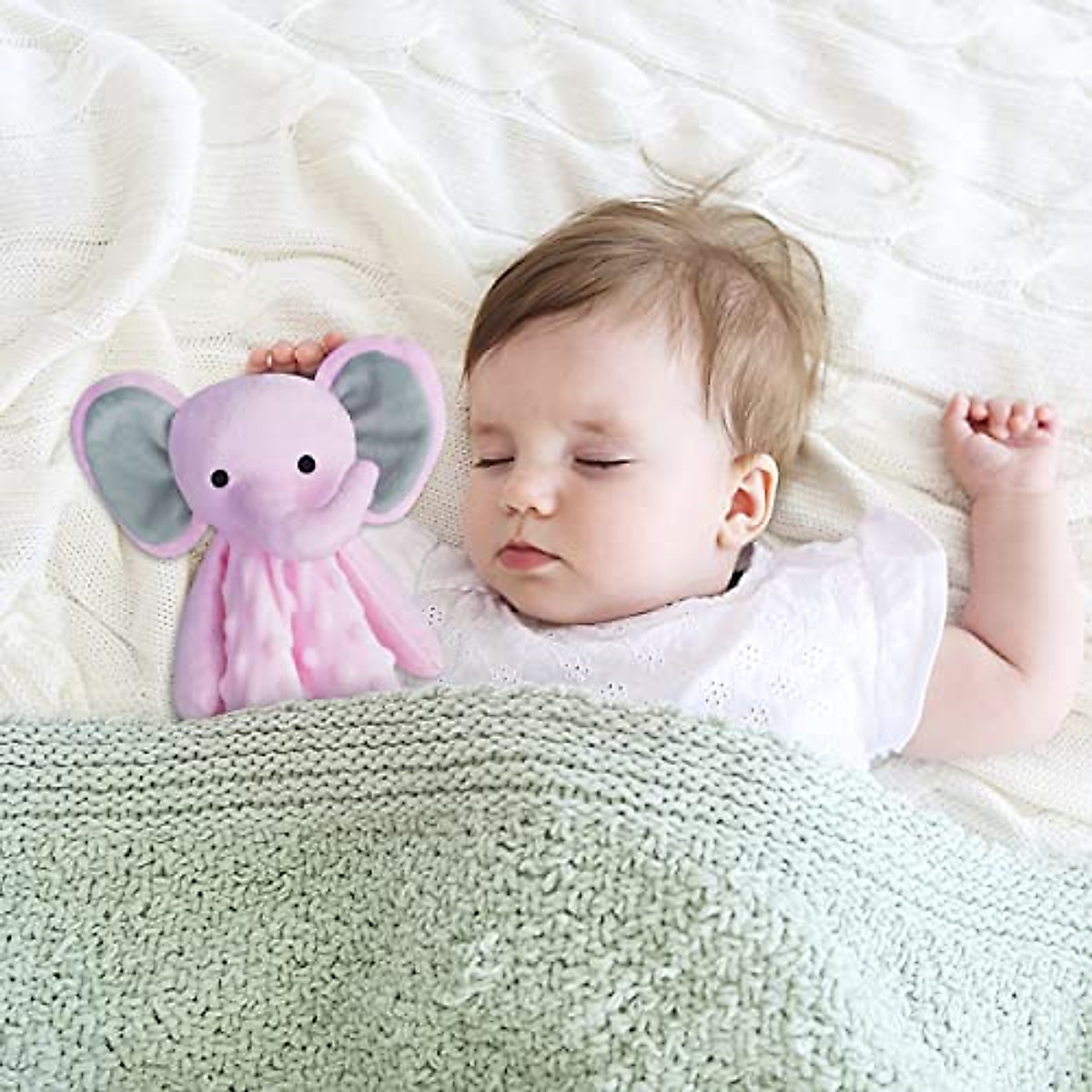 Pro Goleem Large Security Blanket with Stuffed Animal 28.5X28.5 Inch Baby Snuggle Blanket Pink Elephant Lovey Soft Lovie Christmas Baby Girl Gifts for Infant and Toddler