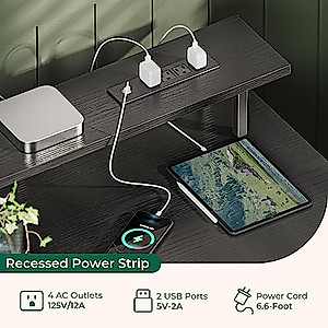 Huuger 55 inch Computer Desk with 4 Drawers, Gaming Desk with LED Lights & Power Outlets, Home Office Desk with Large Storage Space for Bedroom, Work from Home, Black