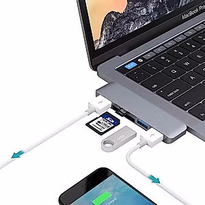 USB Hub Portable USB Hub 5 in 1 Multi-Function Aluminium Alloy 5Gbps Transfer Rate USB-C/Type-C HUB Adapter with 3 USB 3.0 Ports & SD Card Slot & TF Card Slot for MacBook 2015/2016 / 2017(Grey)
