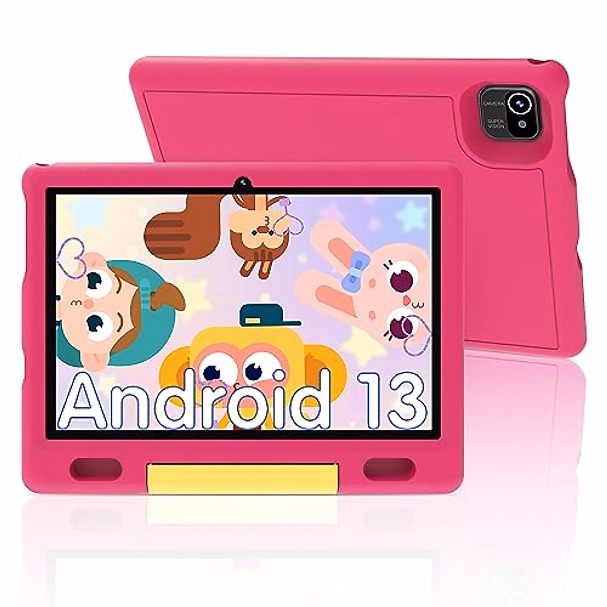 ApoloSign Kids Tablet, 10.1 Inch Android 13 Tablet for Kids, 32GB ROM with 1280 * 800 HD Screen, WiFi, Bluetooth, 5000mAh Battery, Parental Control APP, Educational Games, and Shockproof Case(Pink)