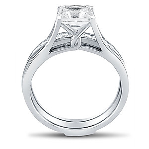 Size 7 - Solid 925 Sterling Silver Bridal Set Princess Cut Solitaire Engagement Ring with Matching Channel Set Wedding Band CZ Cubic Zirconia 2.0ct. With Elegant Velvet Ring Box