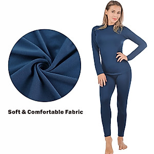 qualidyne Women’s Thermal Underwear Ultra-Soft Base Layer Long Johns Set Winter Sports Top and Bottom Suits Navy Blue