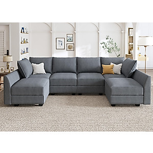 HONBAY Modular Couch U-Shaped Modular Sectional Sofa, Sectional Couch with Storage Seats (U Shape Sofa-2, Bluish Grey)