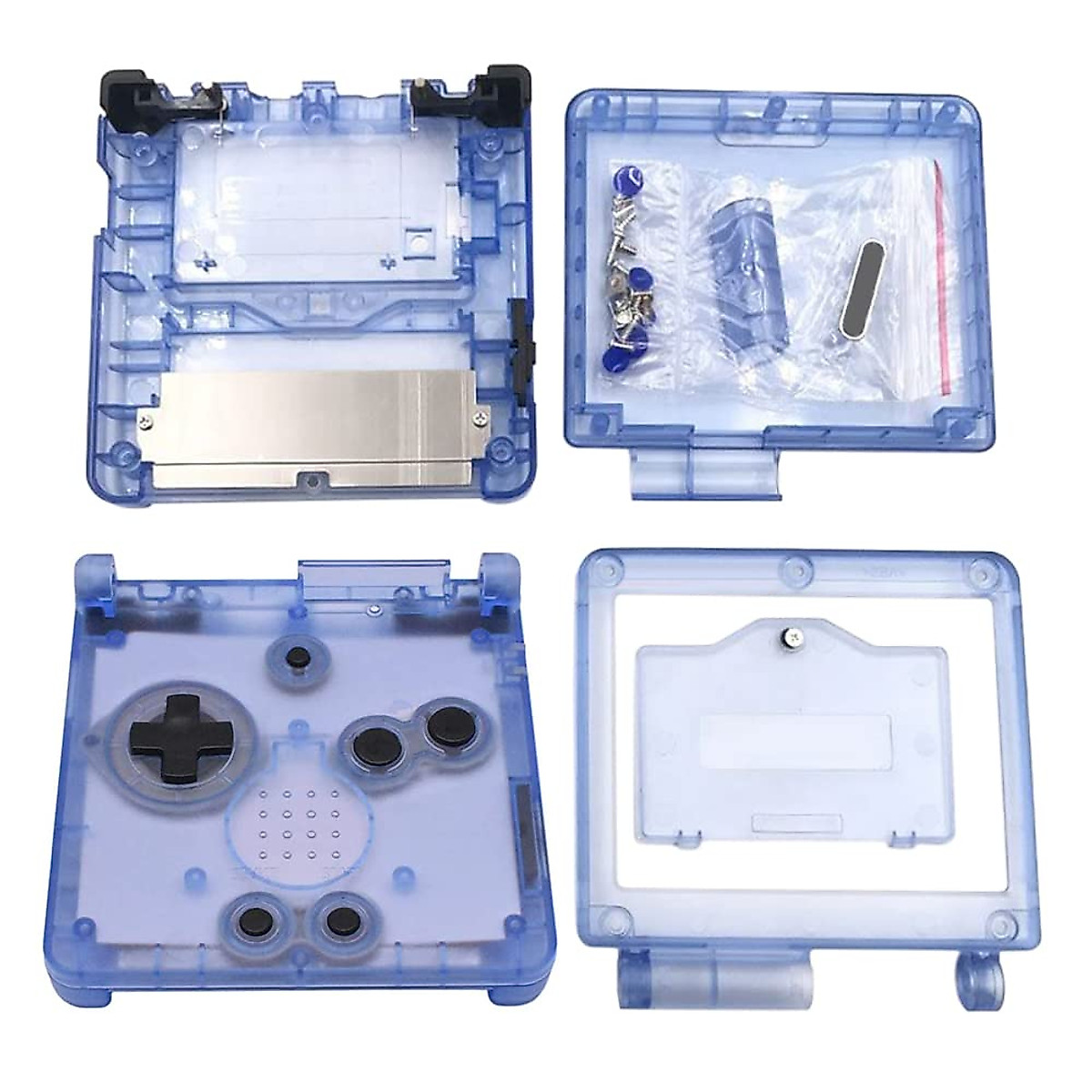 Cowhilan Replacement Clear Full Housing Shell Case Compatible with Gameboy Advance SP GBA SP Console, Send with Game Card Shell, Transparent Blue