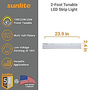Sunlite 85463 2-Foot LED Strip Light Fixture, Power Selectable 15W/20W/25W, Multi-Volt, 1950/2600/3250 Lumens, Color Selectable 30K/35K/40K/50K, Dimmable, ETL Listed, for Residential & Commercial Use