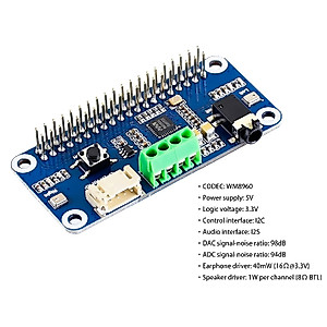WM8960 Audio HAT Module for Raspberry Pi 4B/3B+/3B/2B/B+/A+/Zero/Zero W/Pi Zero WH,WM8960 Hi-Fi Sound Card HAT Stereo CODEC, Play/Record