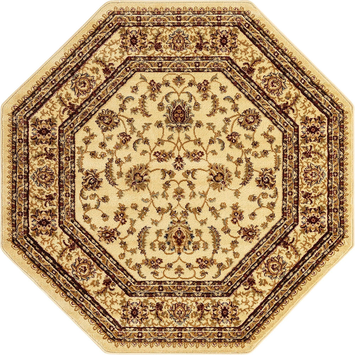 Rugs.com Aditi Collection Rug – 5' 3 Octagon Cream Low Rug Perfect for Living Rooms, Kitchens, Entryways