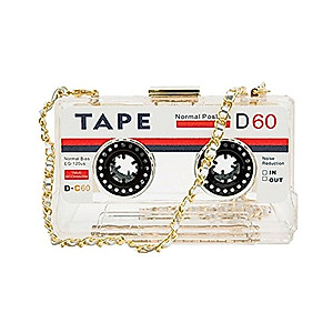Kuang Women Retro Cassette Clutch Tape Shaped Recorder Shoulder Bag Elegant Banquet Evening Crossbody Handbag