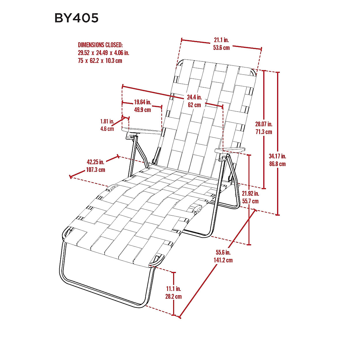 CAMP & GO 4-Position Folding Web Lawn Chair Beach Lounger, Blue/White