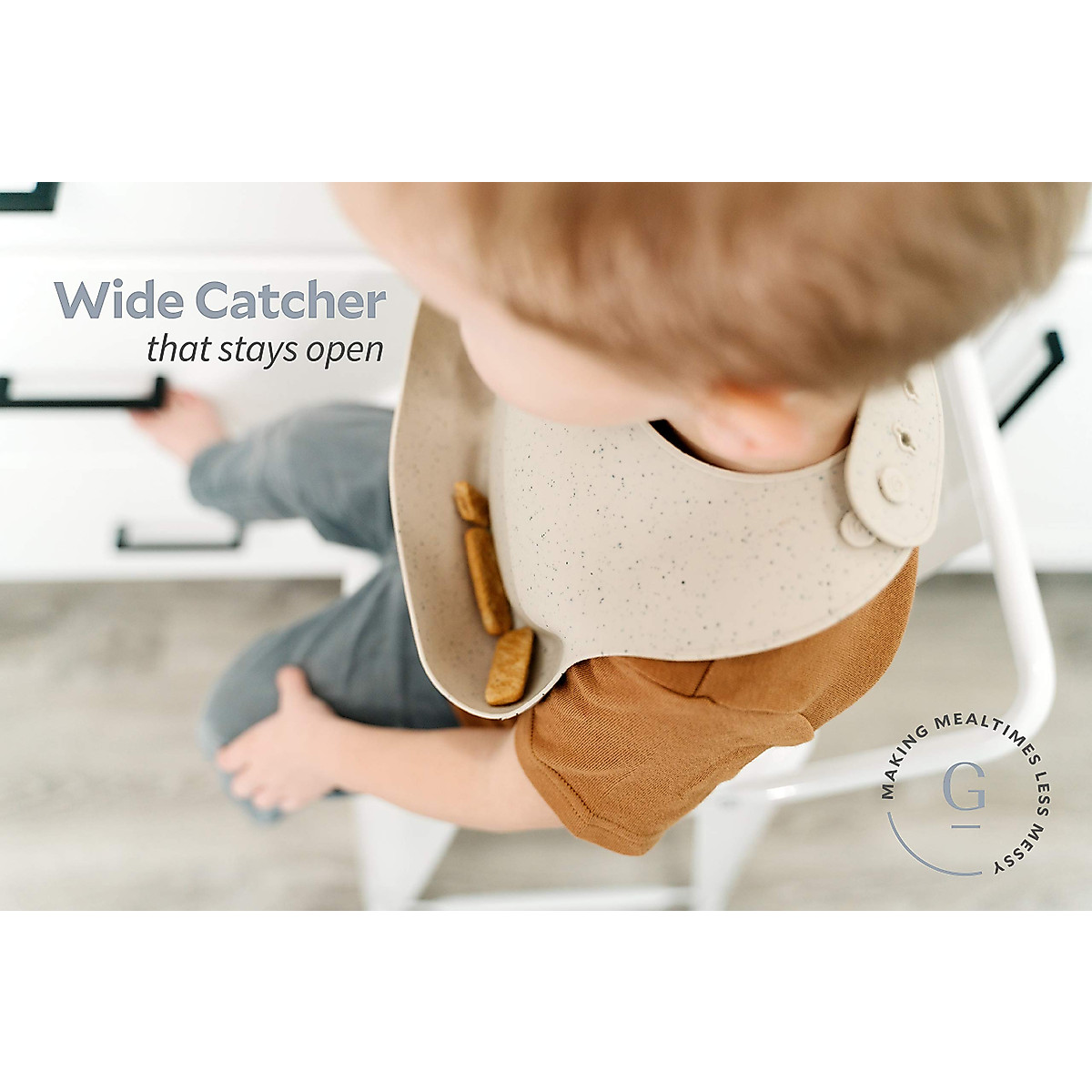 Goobie Baby Silicone Baby Bib with Food Catcher - Adjustable Waterproof Feeding Bib for Babies and Toddlers 4 to 36 Months for Girl and Boy - Modern, Soft, Easy to Clean (Speckled Sand)