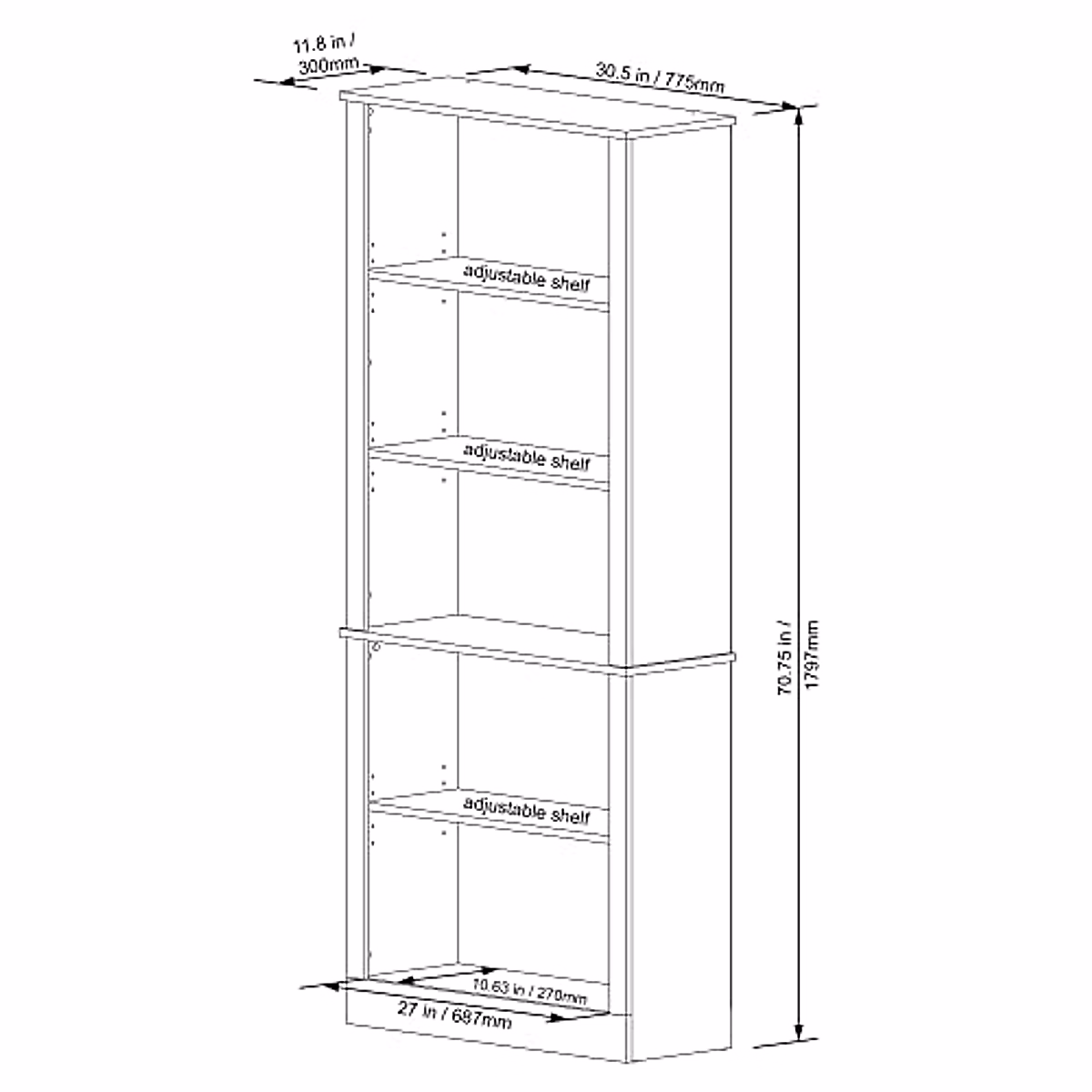 Realspace® Peakwood 71" H 5-Shelf Bookcase, Smoky Brown