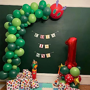 146Pcs Green Caterpillar Balloon Garland Kit, DIY Caterpillar and Fruit Birthday Balloon Arch with Dark Green, Fruit Green, Red Balloons for Hungry Caterpillar Theme Party,First Birthday Baby Shower