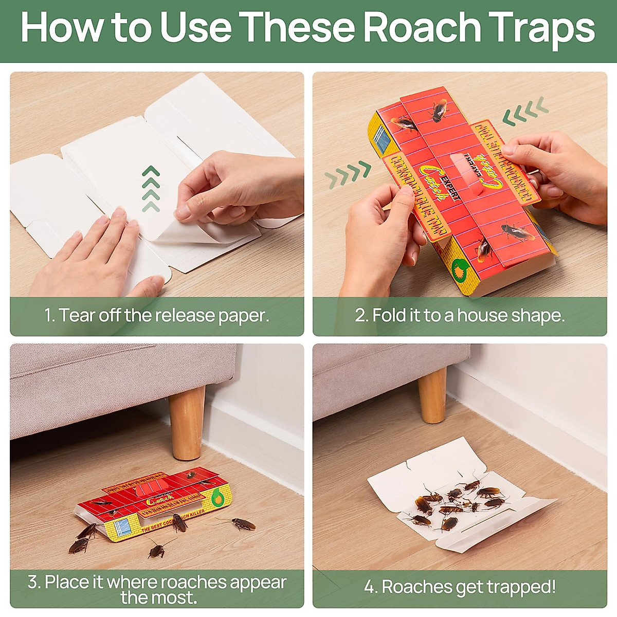 16 Pack Roach Killer Indoor Infestation, Roach Traps Indoor Conveniently, Sticky Roach Motel - Child & Pet Friendly, Cockroach Killer Indoor Home Also Anti Bug etc